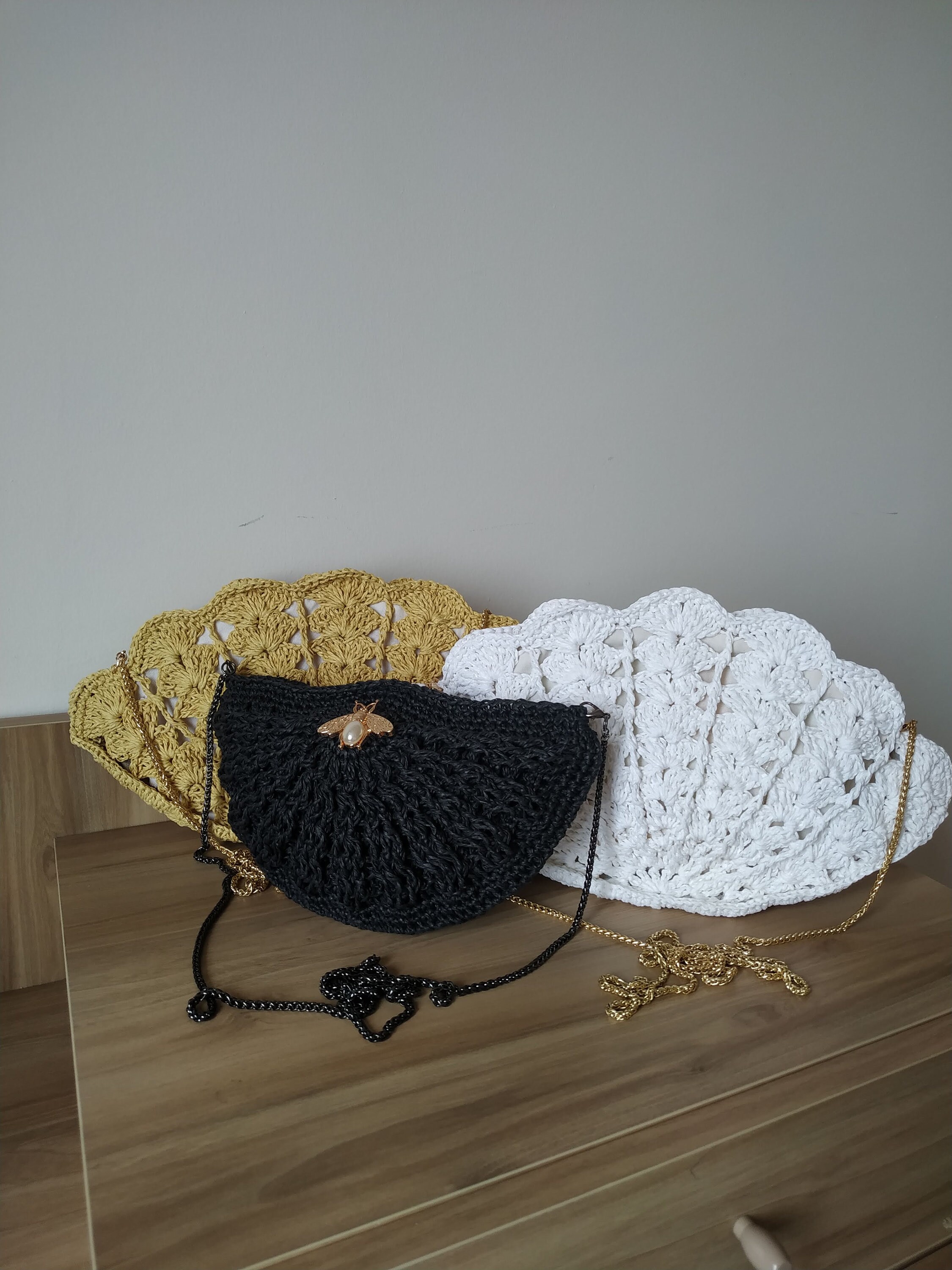 Crochet White Clam Shell Paper Rope Cross Body Bag, Handmade Oyster ...