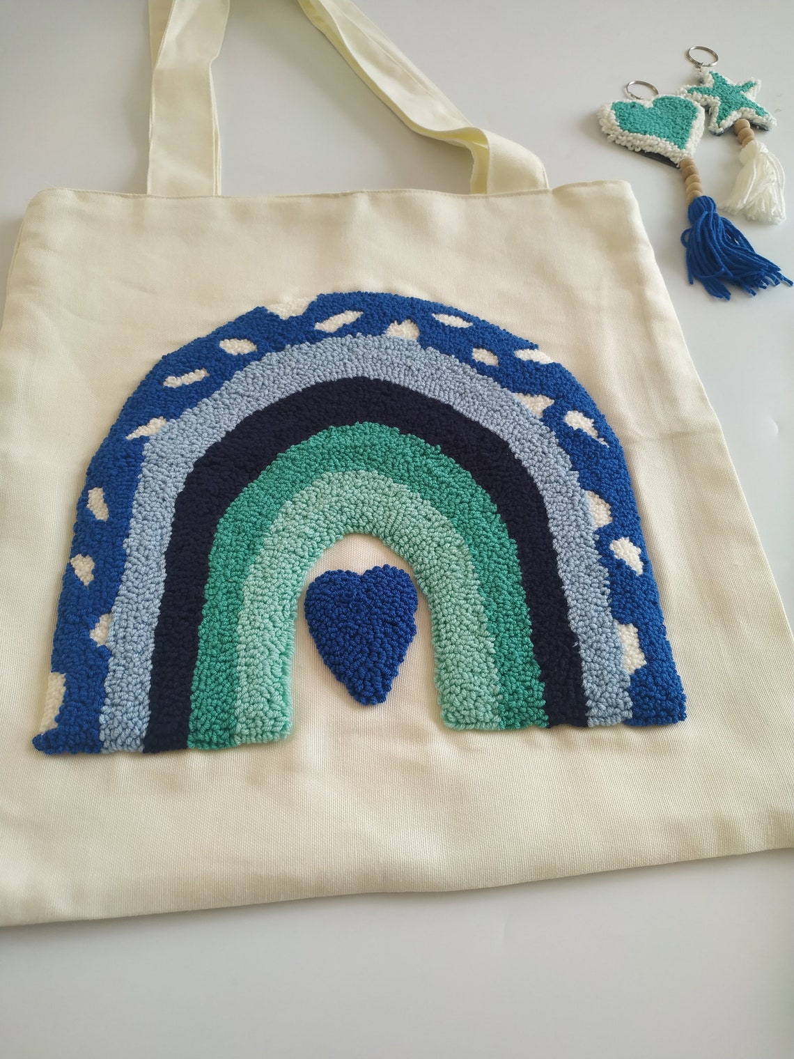 Hand Tufted Tote Bag, Punch Needle Rainbow Design Beach Bag, Custom ...