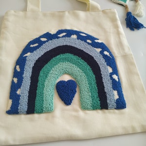 Hand Tufted Tote Bag, Punch Needle Rainbow Design Beach Bag, Custom ...