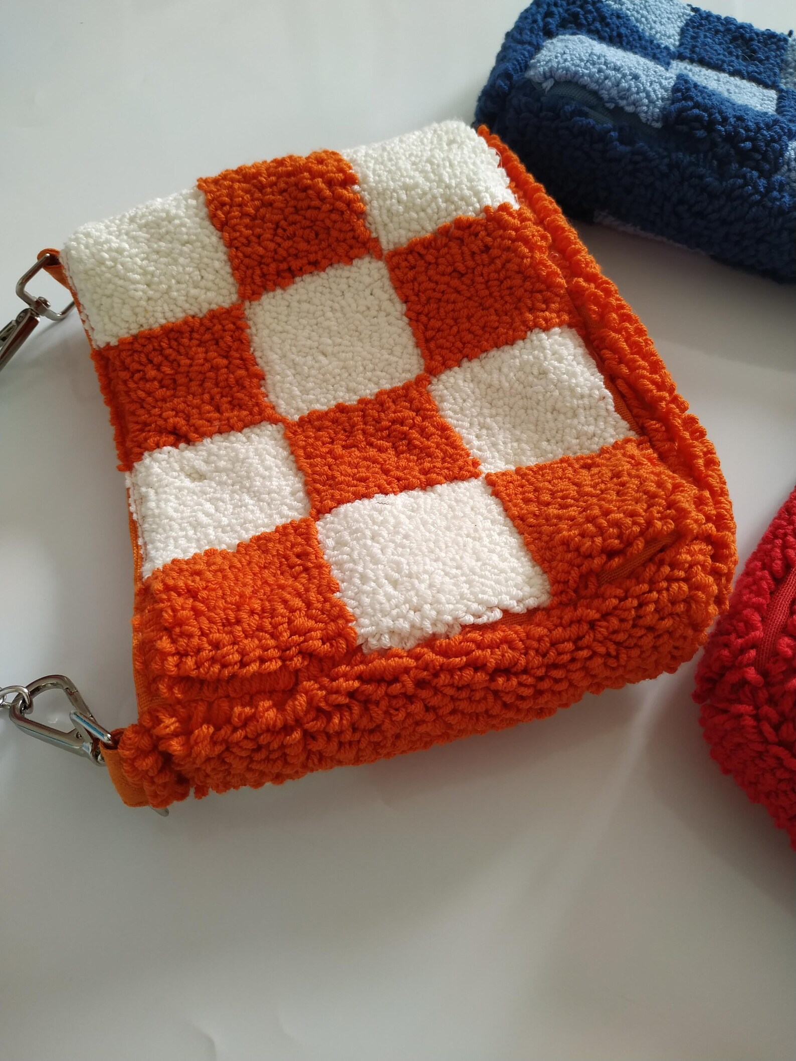 Checkered Punch Needle Bag, Checkered Tufted Shoulder Bag, Girl College ...
