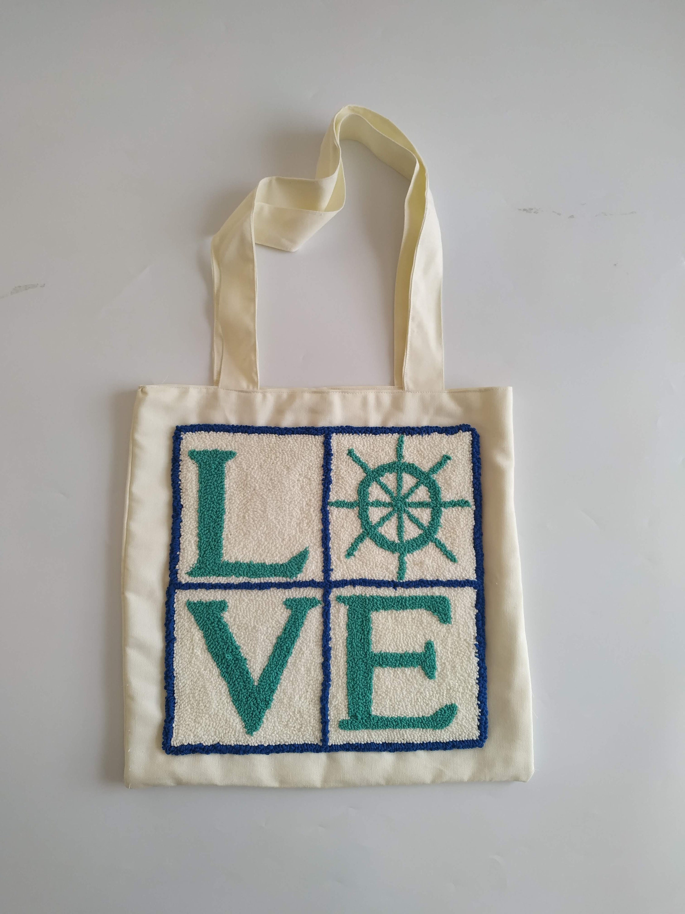 Hand Tufted Tote Bag, Punch Needle Rainbow Design Beach Bag, Custom ...