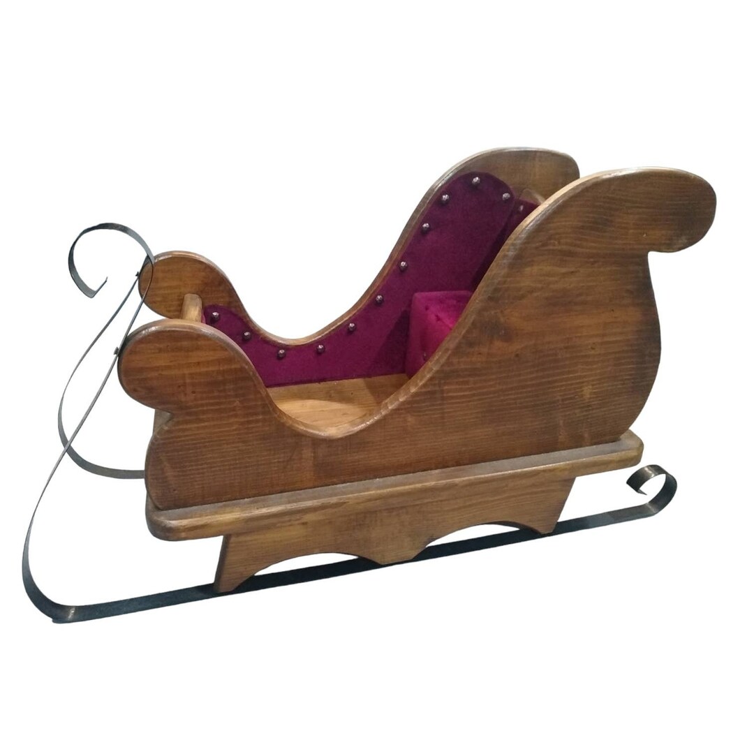Large Heavy Wooden / Velvet Christmas Sleigh Decor Decoration ...