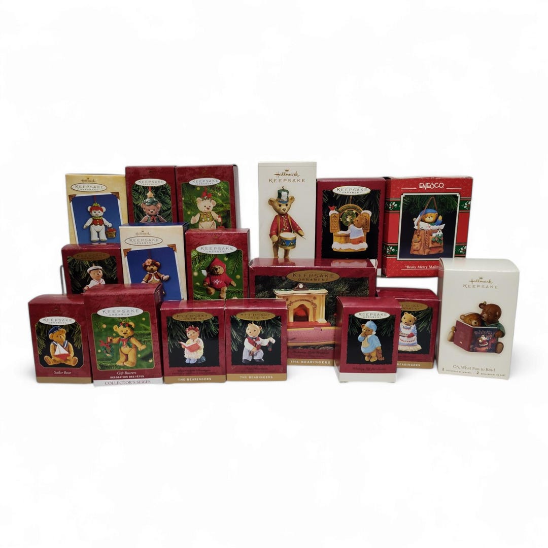 17 Vintage Hallmark Christmas Ornaments Teddy Bears Gift Bearers ...