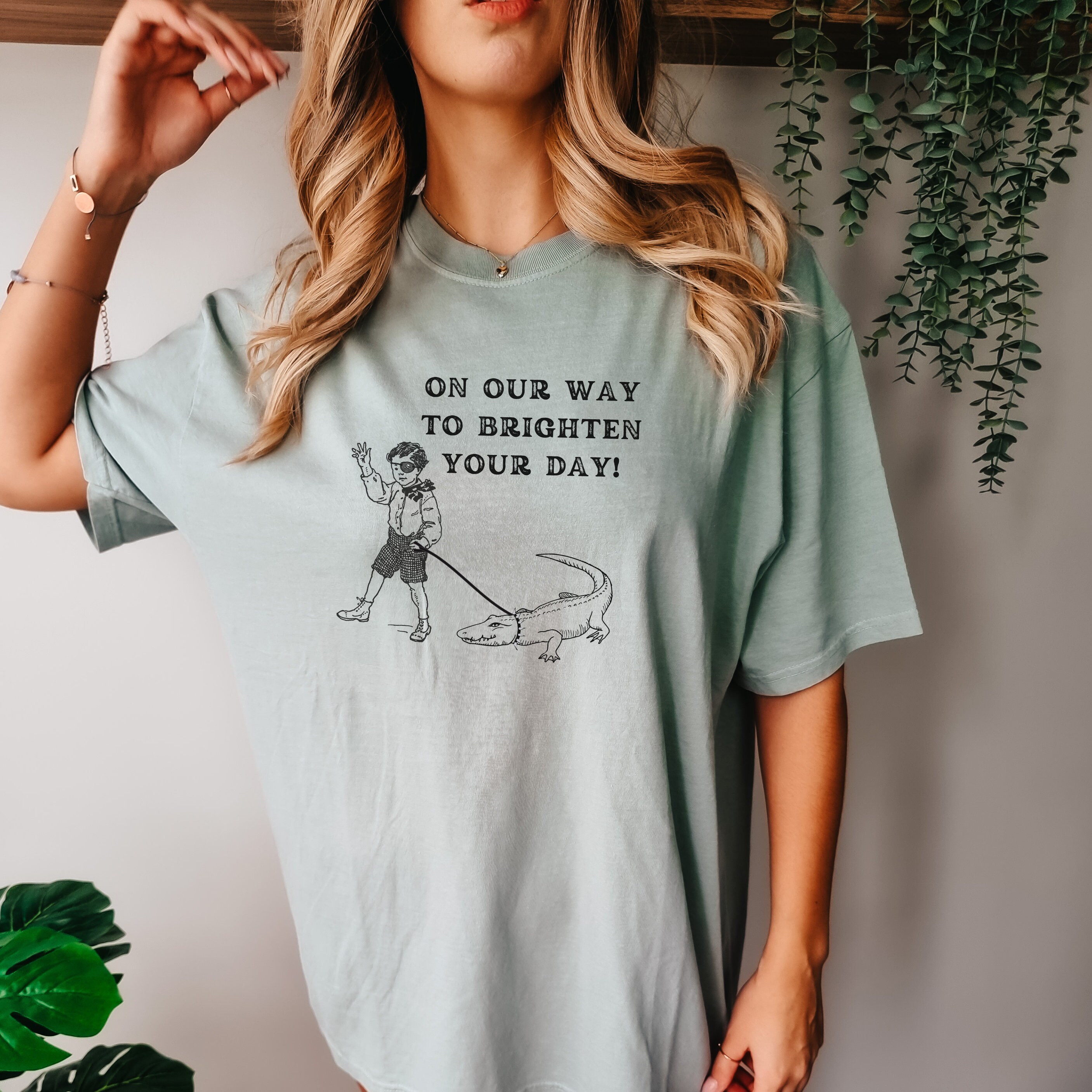 Boy Walking Alligator Funny Retro Shirt, Weird Shirts for Women Ladies ...