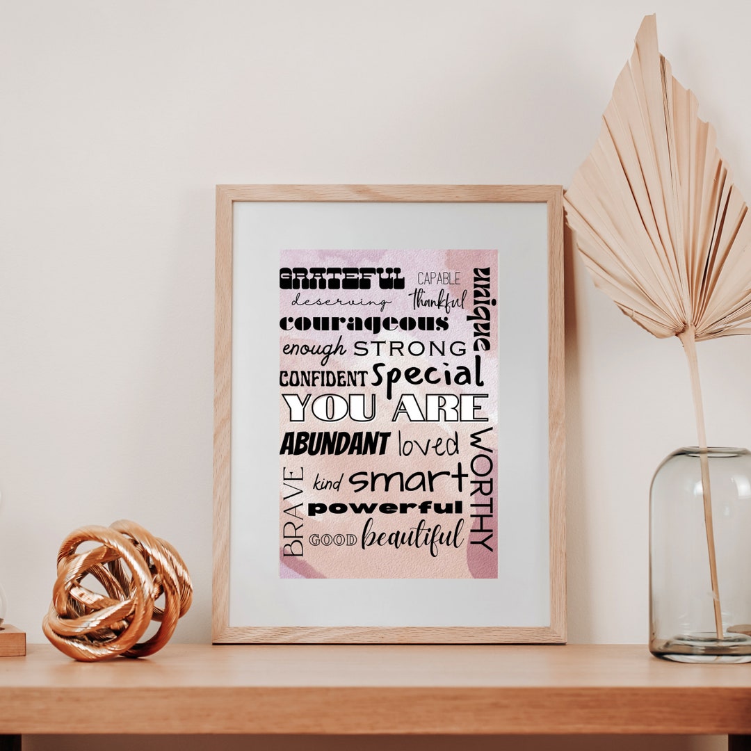 Inspiring Affirmations Printable Wall Art Rainbow Teal and Pink ...