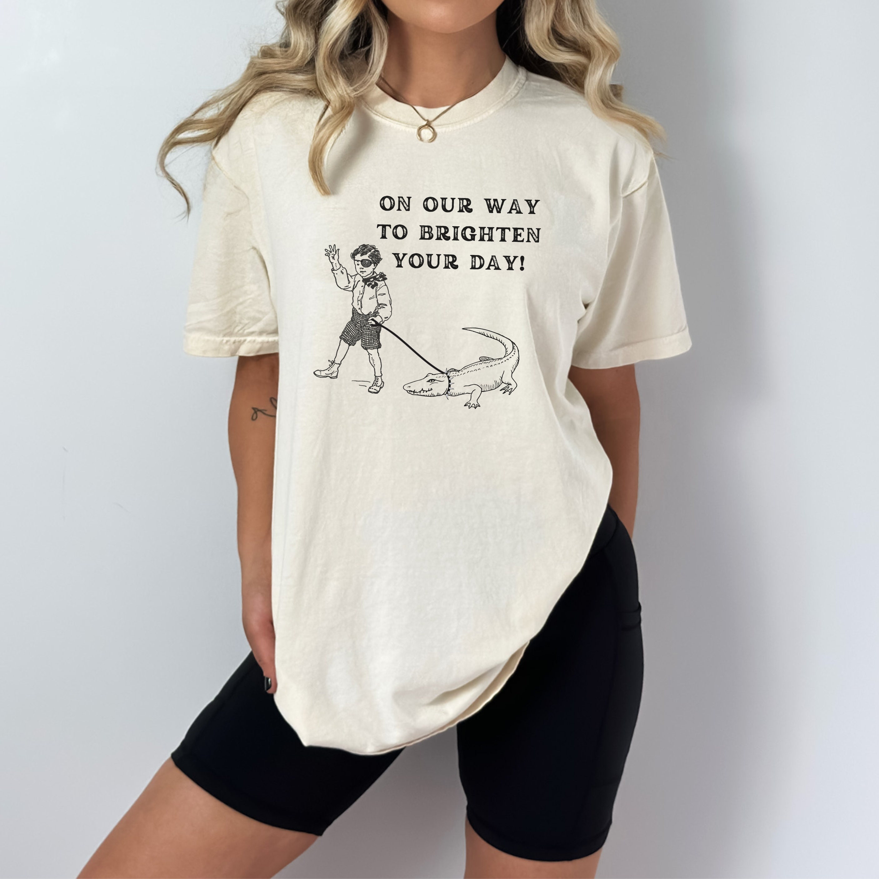 Boy Walking Alligator Funny Retro Shirt, Weird Shirts for Women Ladies ...