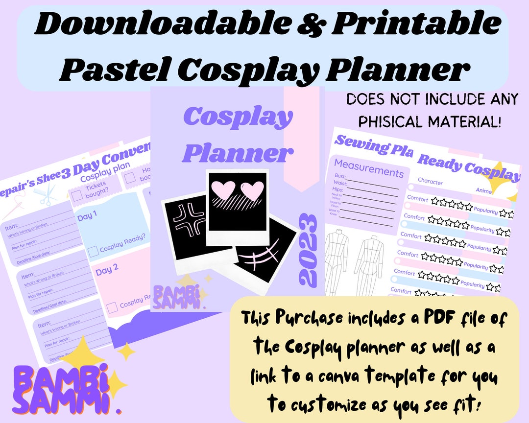 Pastel Cosplay Planner, Printable Digital Download and Canva Template ...