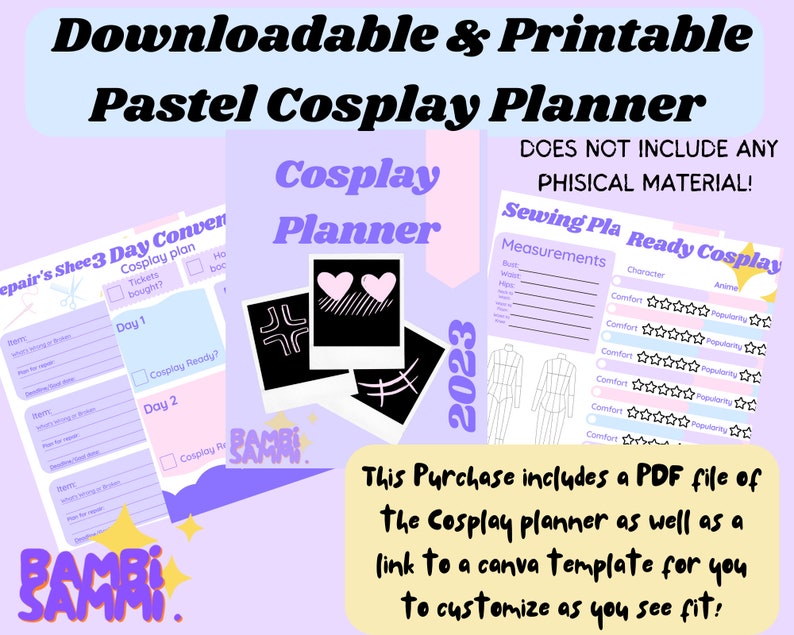 Pastel Cosplay Planner, Printable Digital Download and Canva Template ...