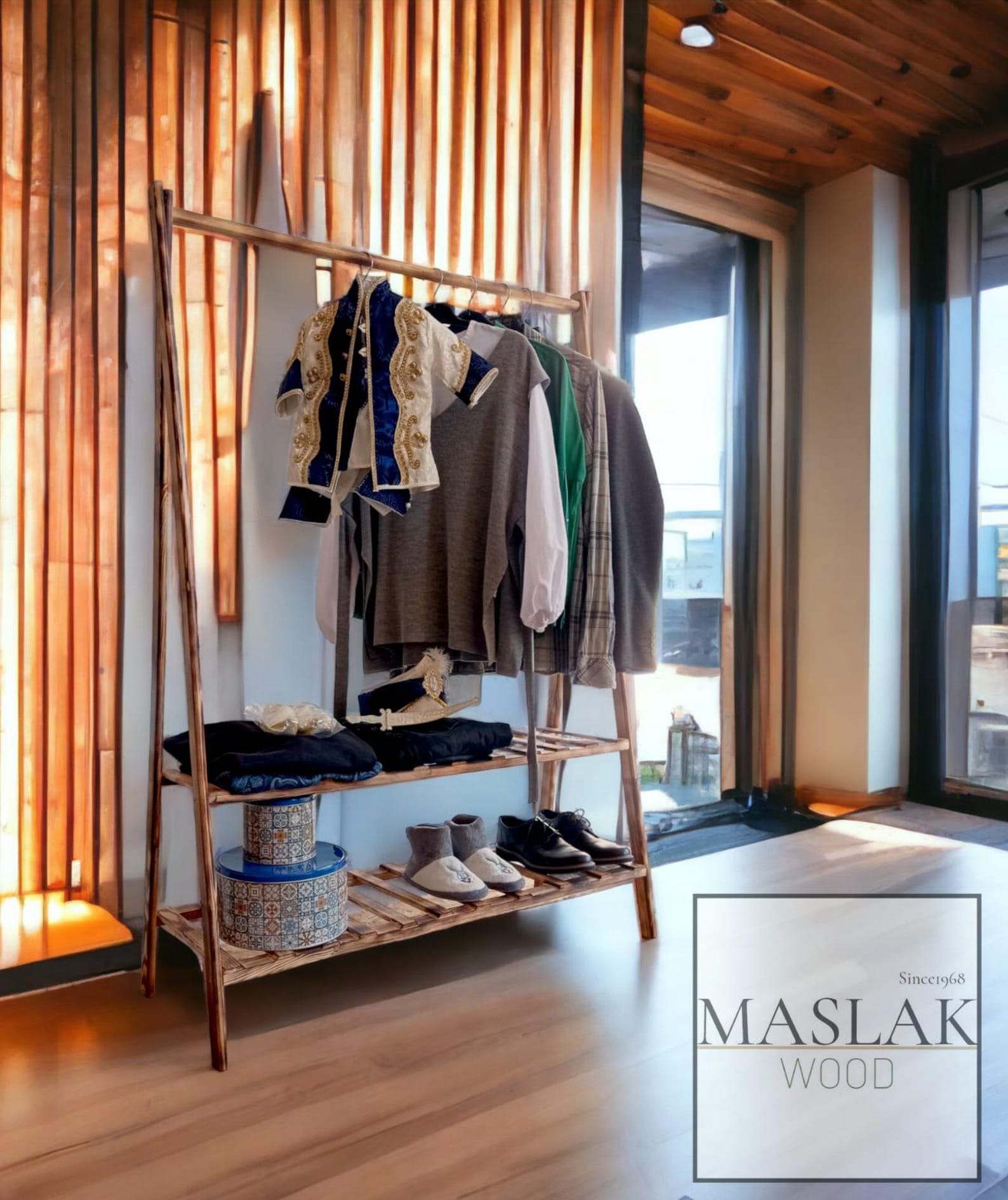 Wooden Clothes Stand 2 Shelves | Wood Bedroom Valet | Garment Storage ...