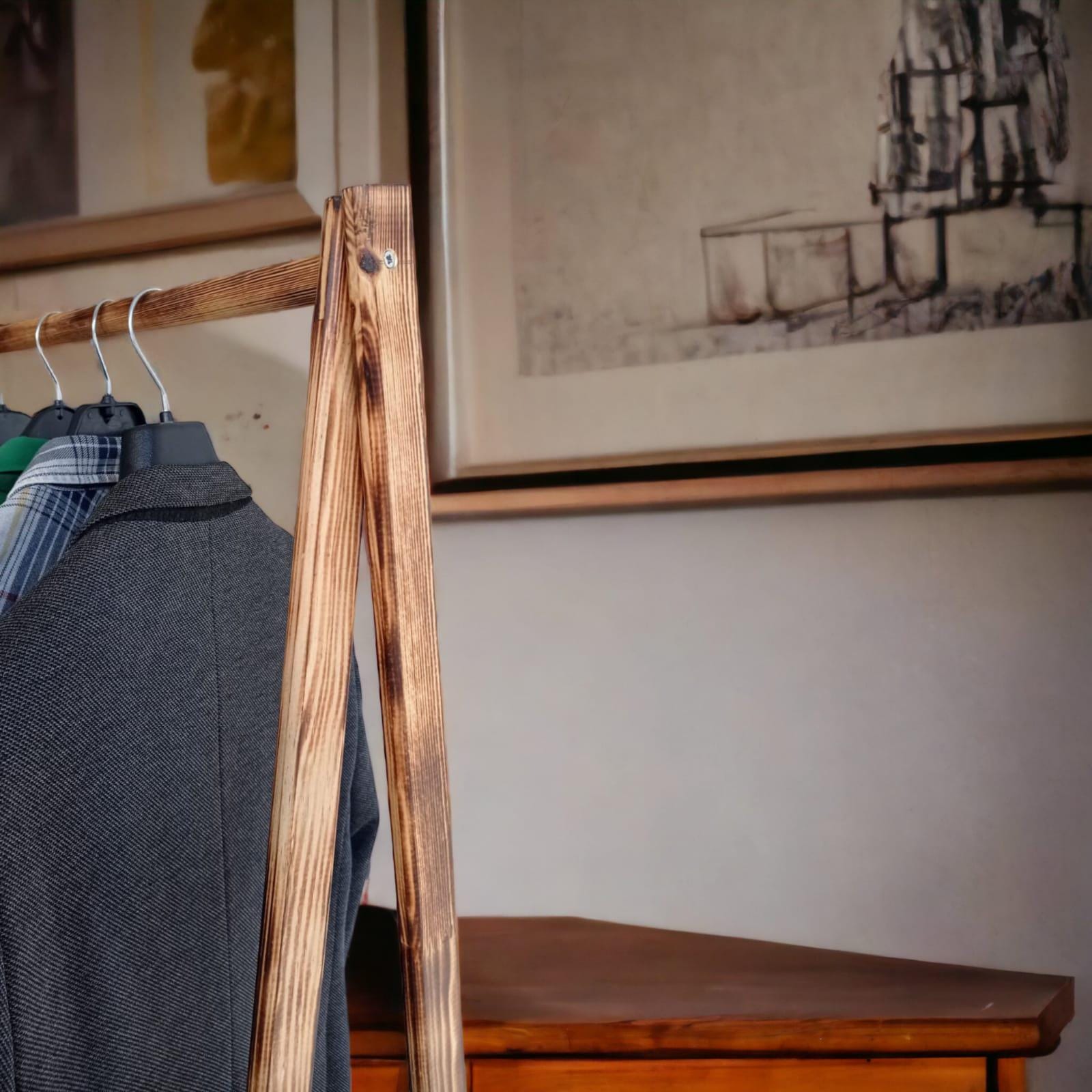 Wooden Clothes Stand 2 Shelves | Wood Bedroom Valet | Garment Storage ...