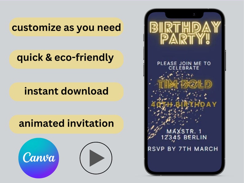 Plantilla de invitación de cumpleaños personalizable, reutilizable ...