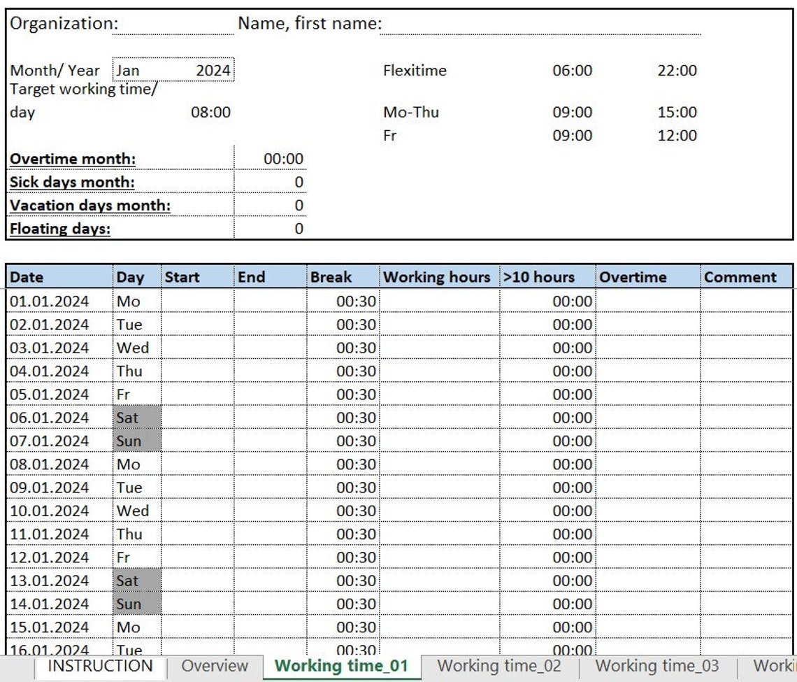 Time Sheet, Timesheet Template | Excel| Template Customizable| 2024 ...