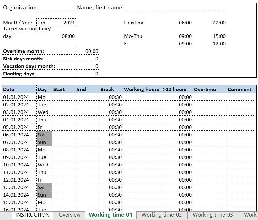 Time Sheet, Timesheet Template | Excel| Template Customizable| 2024 ...