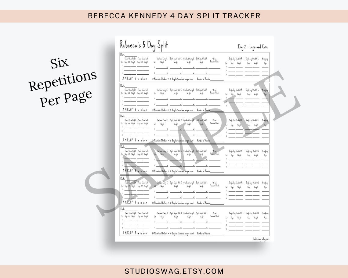 Rebecca Kennedy's 5 Day Strength Training Split Tracker Progressive ...