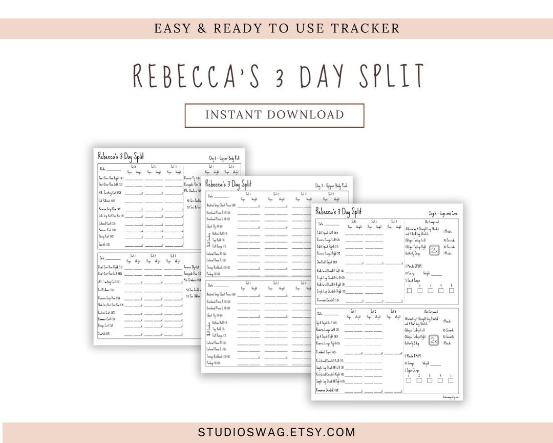 Rebecca Kennedy's 3 Day Strength Training Split Tracker | Progressive Overload Strength Training ...
