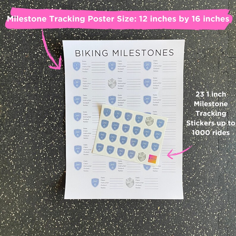 Bike Ride Milestone Tracking Sticker Poster - With 23 Tracking Stickers ...