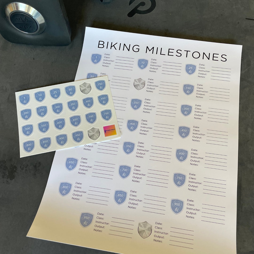 Bike Ride Milestone Tracking Sticker Poster - With 23 Tracking Stickers ...