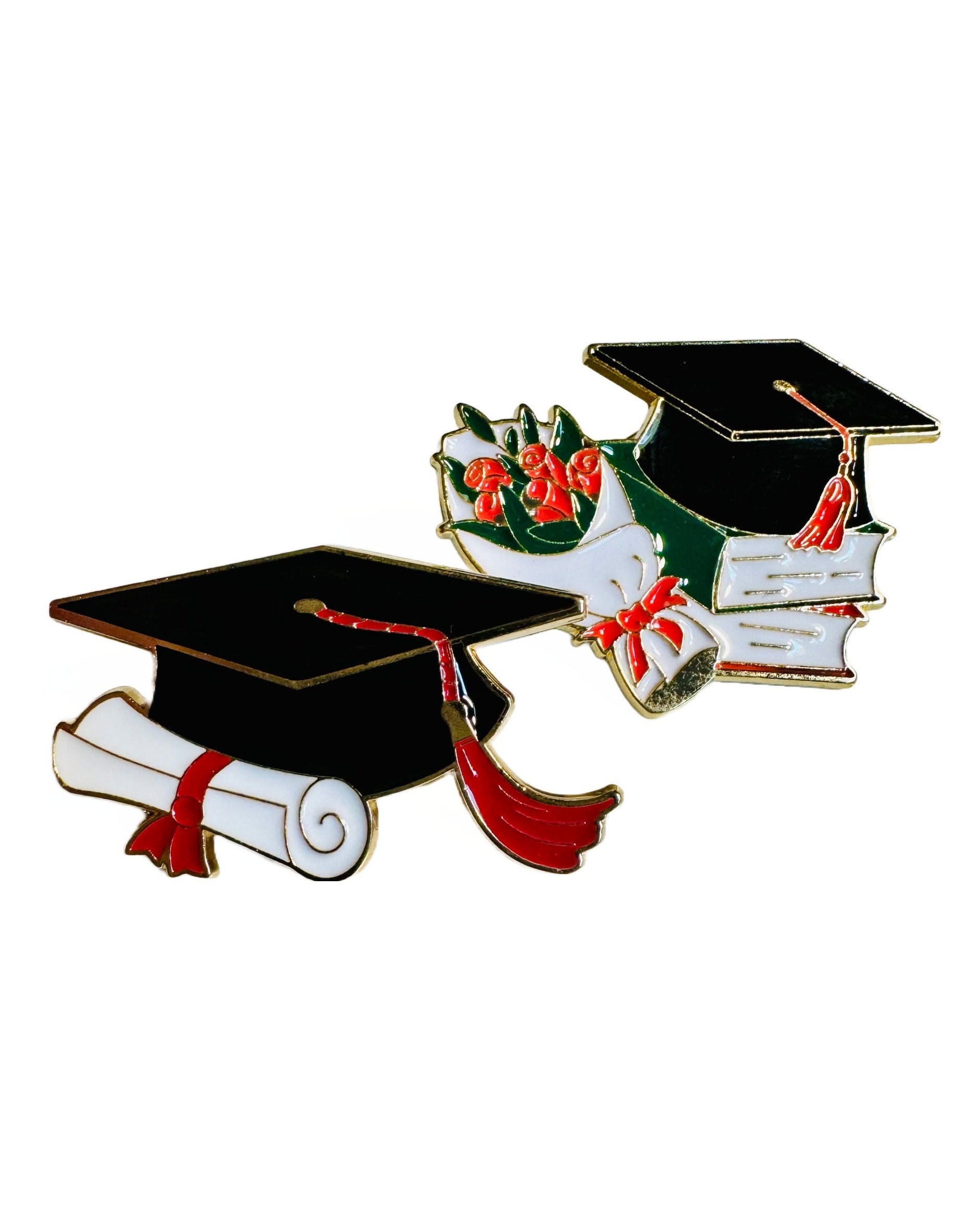 Graduation Cap Enamel Pins W/ Diploma OR Bouquet of Roses & a Set of ...