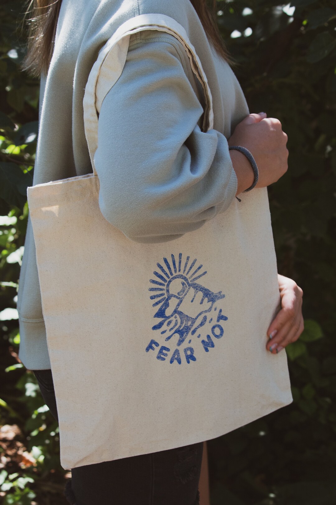 Fear Not Canvas Tote Bag | Hand Printed | Durable | Recycled Cotton Bag ...
