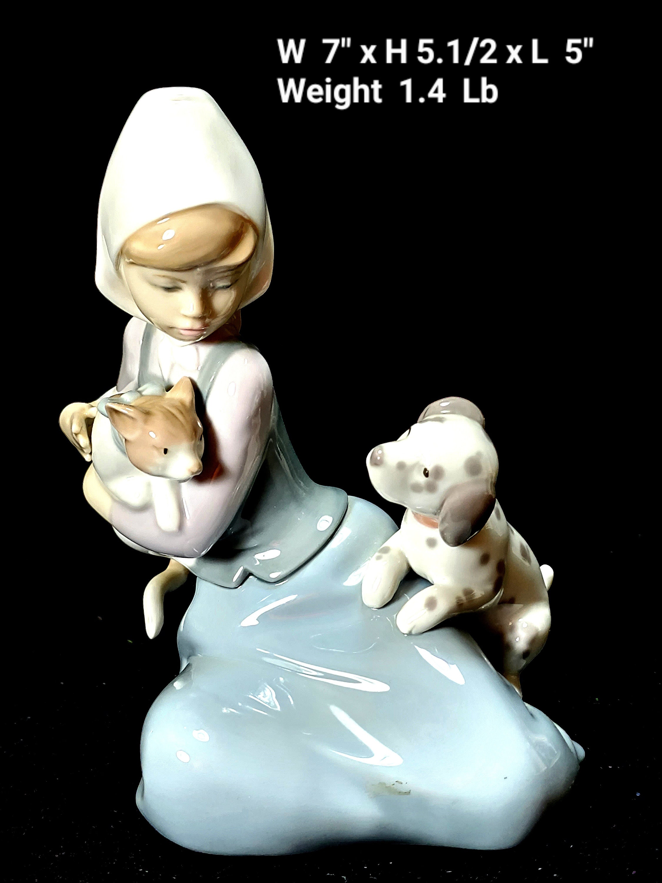 Lladro Figurine. A Girl Playing With Her Cat and a Dog - Etsy