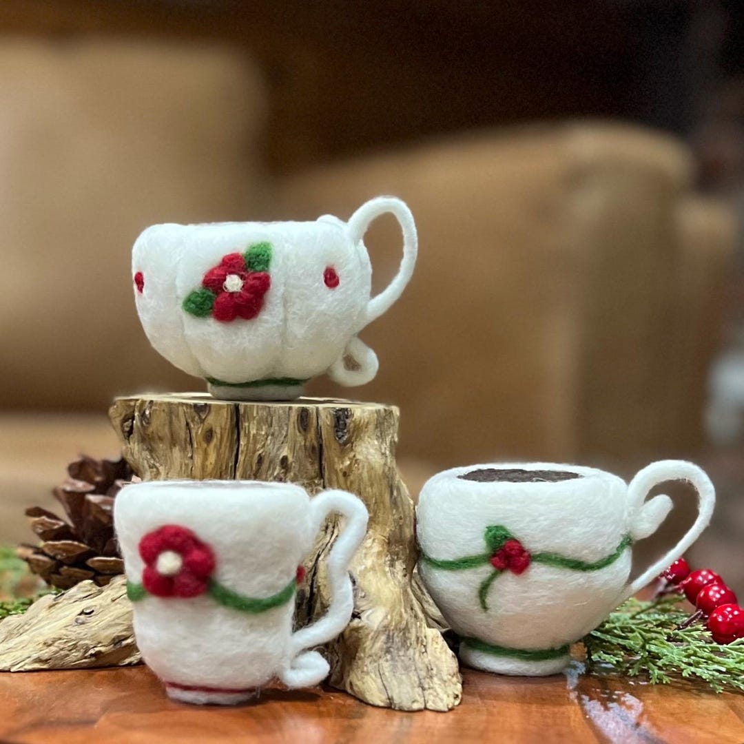 Needle Felted Set of 3 Tea Cups, Mother's Day, Christmas Ornaments ...
