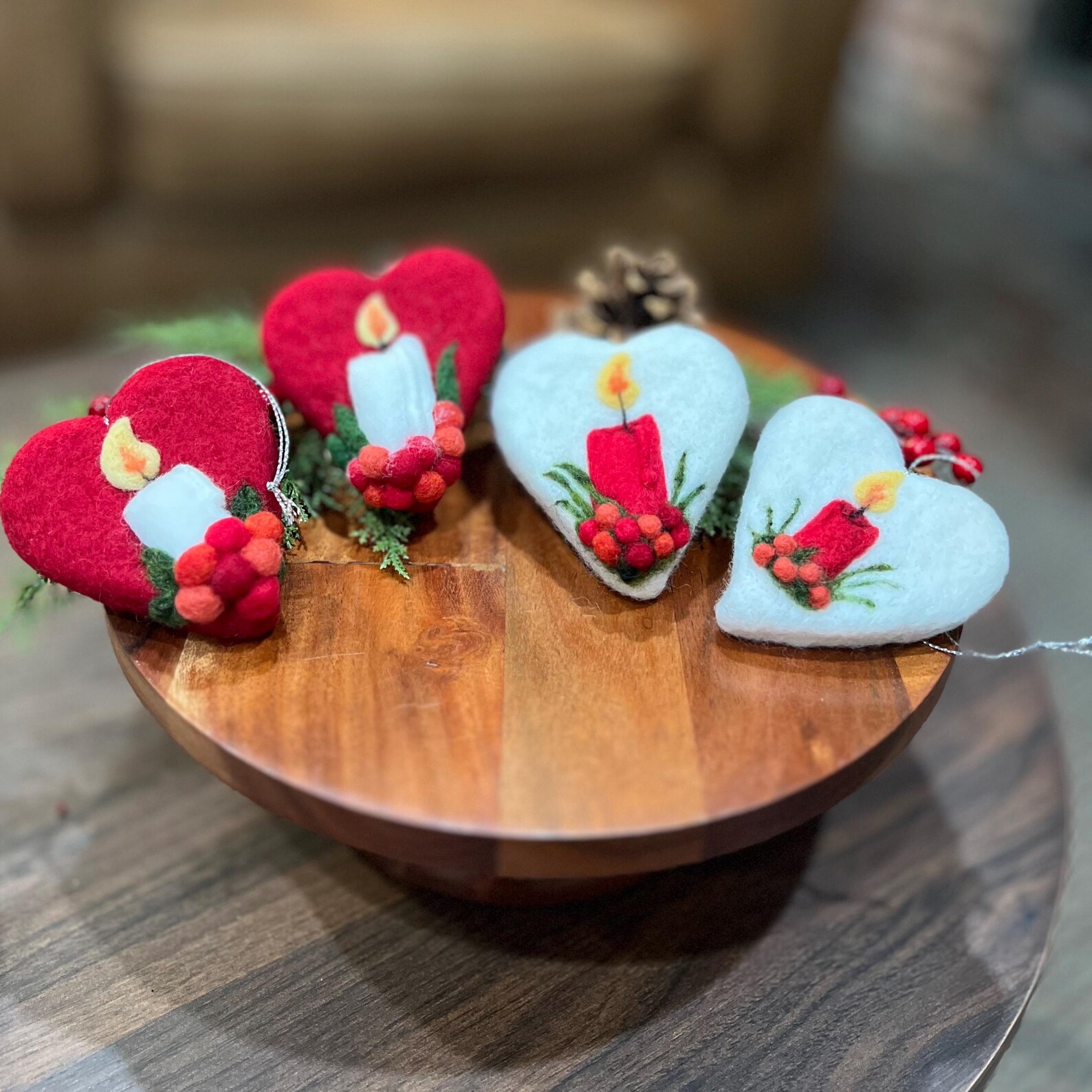 Needle Felted Heart Ornament, Felted Candle Ornament, Handcrafted ...