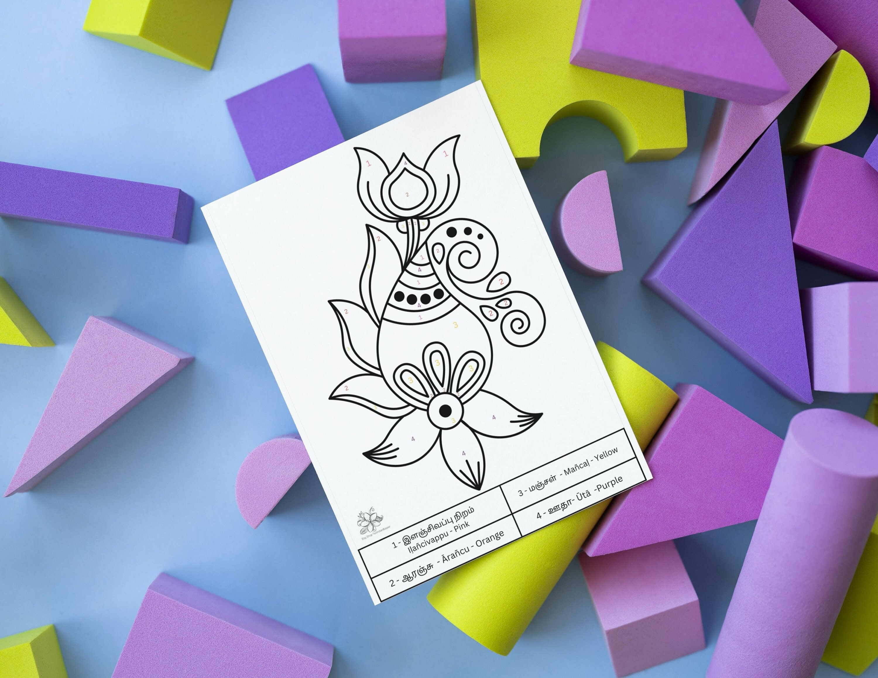 Color by Number Tamil to English Lotus Flower Coloring Sheet PDF ...