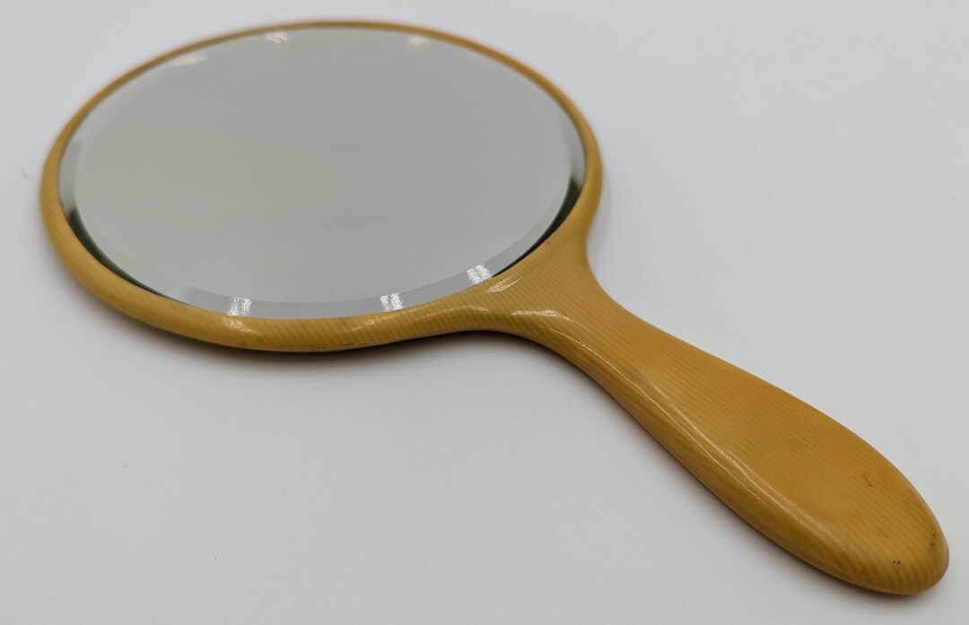 Celluloid Hand Mirror | Vintage 1920s | Yellow French Ivory | Ribbed ...