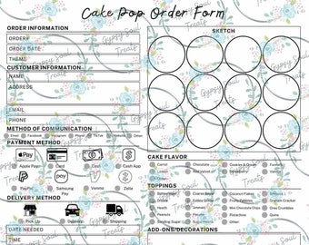 Custom Cake Pop Order Form, Bakery Forms, Cake Pop Order Form, Baking ...
