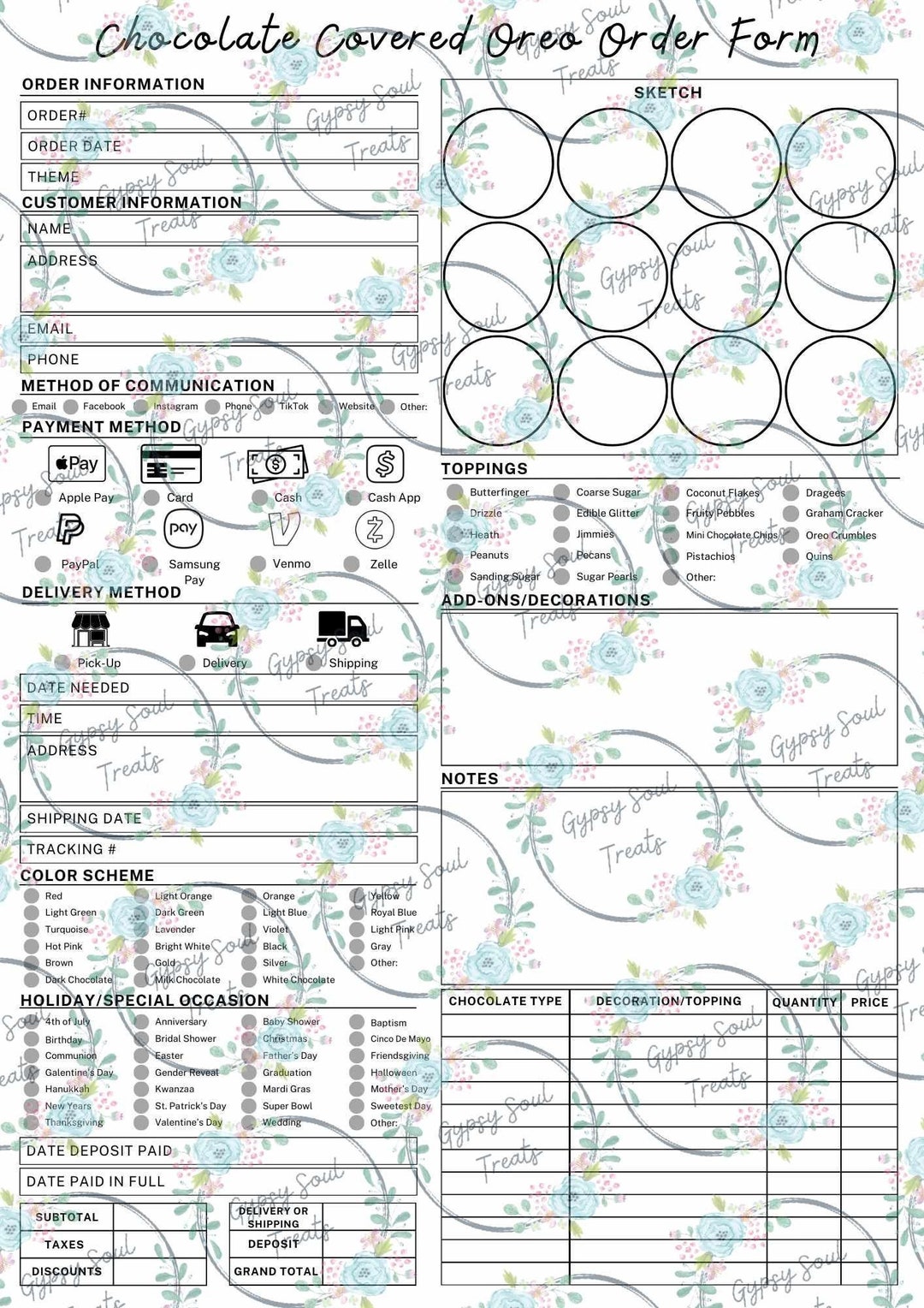 Chocolate Covered Oreo Order Form - Etsy
