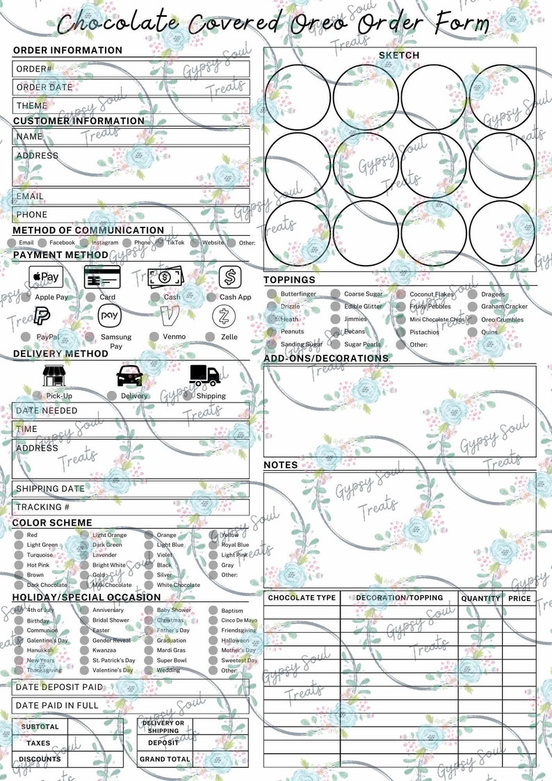 Chocolate Covered Oreo Order Form - Etsy