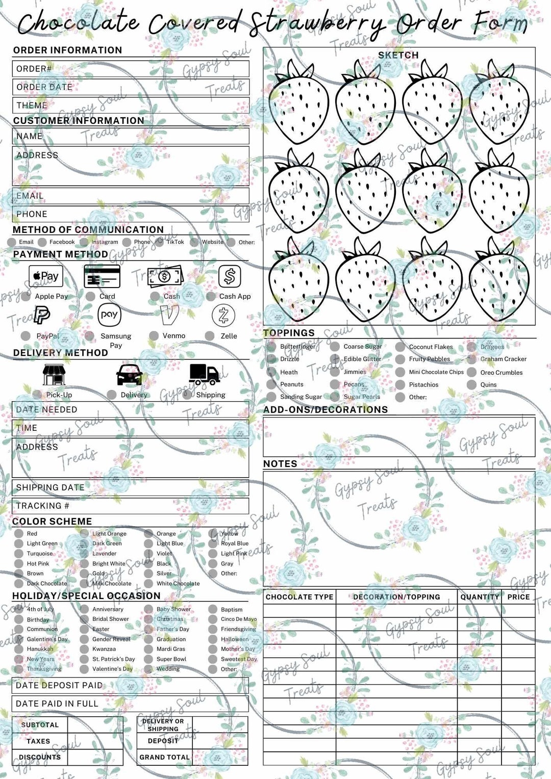 Chocolate Covered Strawberry Order Form - Etsy