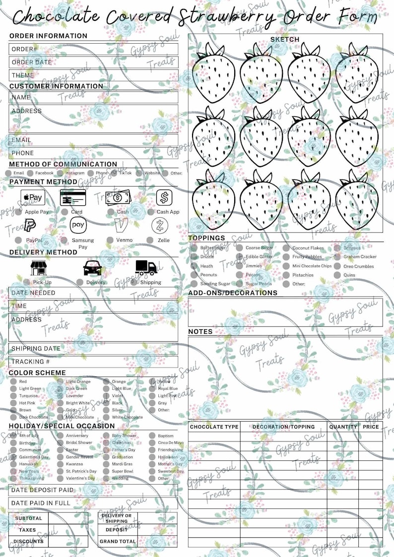 Chocolate Covered Strawberry Order Form - Etsy