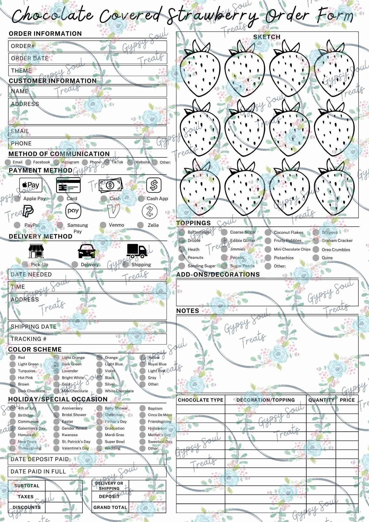 Chocolate Covered Strawberry Order Form - Etsy