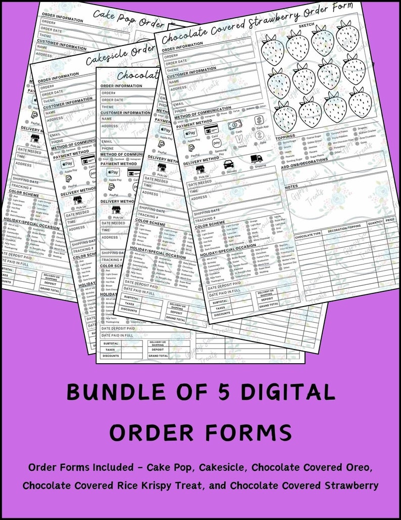 Bundle of 5 Order Forms (cake Pop, Cakesicle, Chocolate Covered Oreo ...