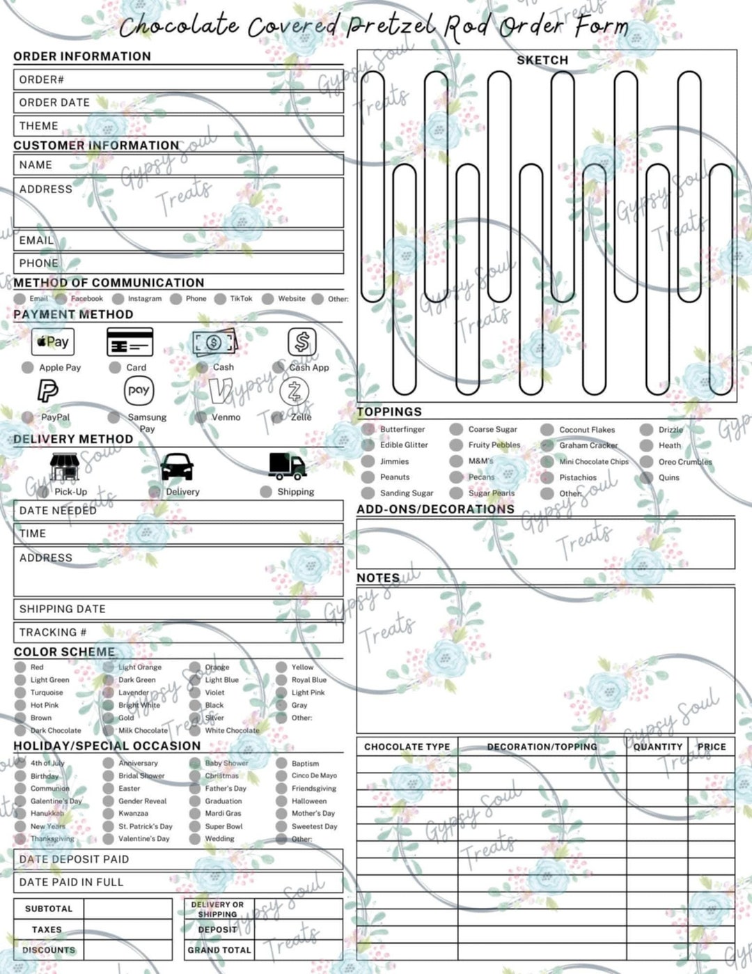 Chocolate Covered Pretzel Rod Order Form - Etsy