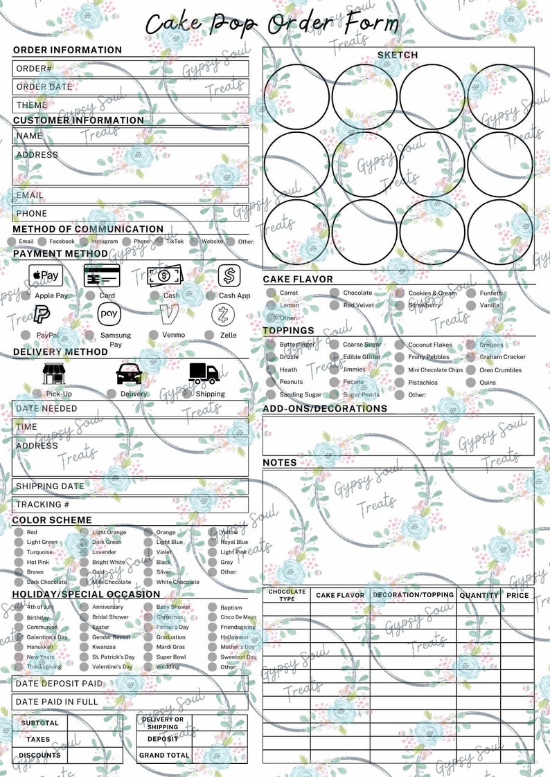 Bundle of 5 Order Forms (cake Pop, Cakesicle, Chocolate Covered Oreo ...