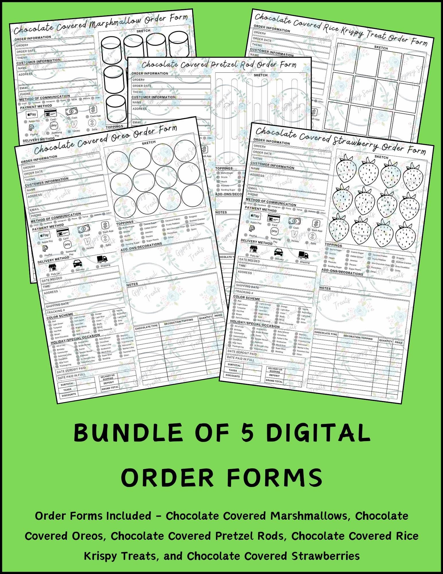 Bundle of 5 Order Forms (chocolate Covered Marshmallows, Oreos, Pretzel ...