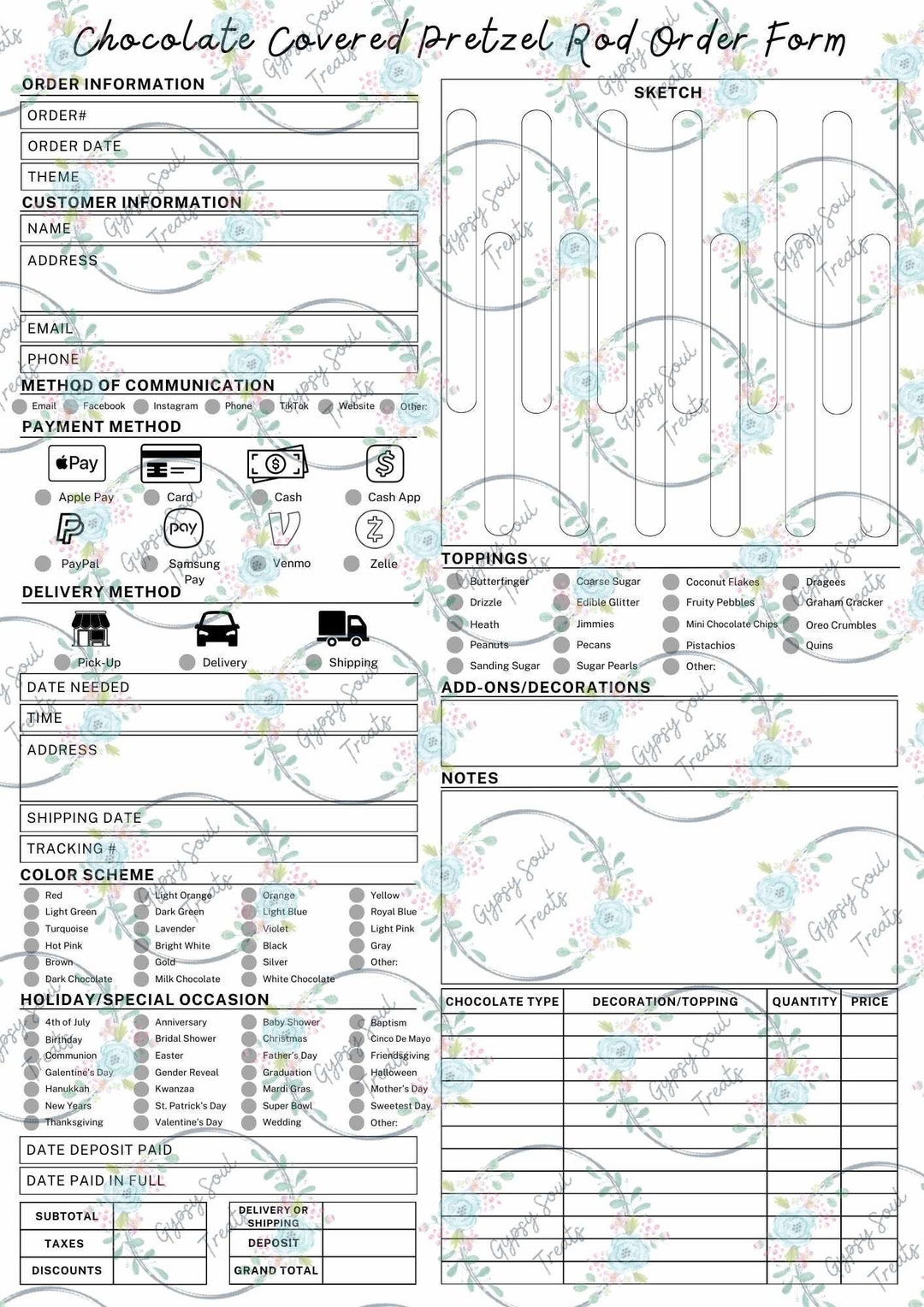 Chocolate Covered Pretzel Rod Order Form - Etsy