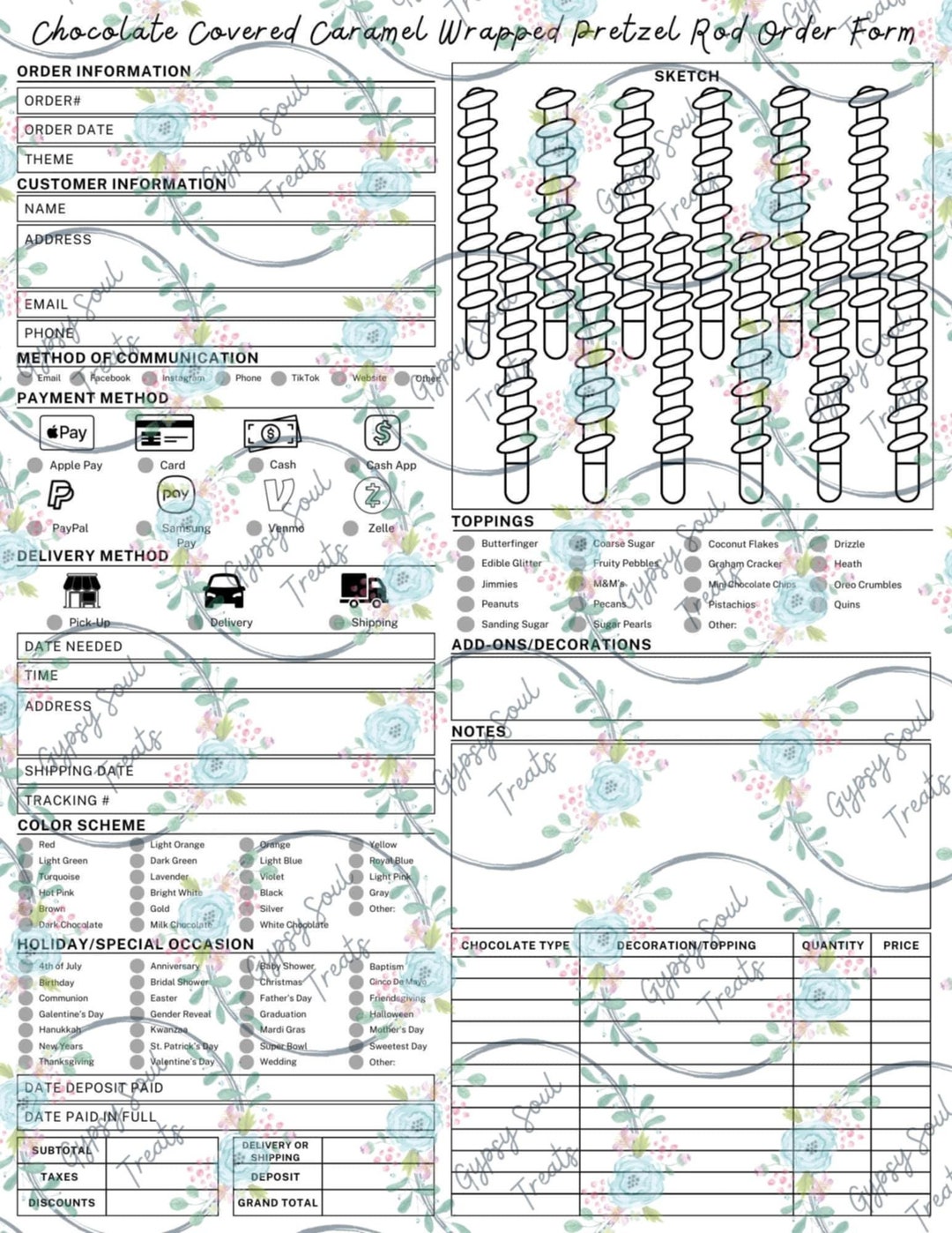 Chocolate Covered Caramel Wrapped Pretzel Rod Order Form - Etsy