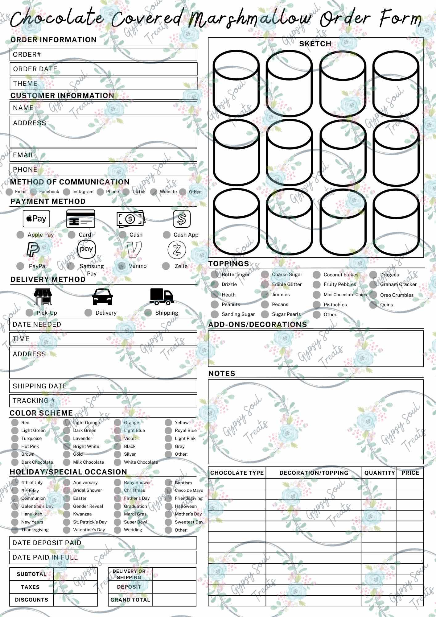 Bundle of 5 Order Forms (chocolate Covered Marshmallows, Oreos, Pretzel ...