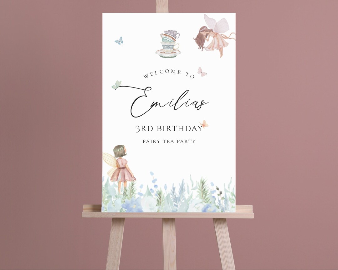 Tea Party Kids Birthday Welcome Sign, Welcome Kids Fairy Tea Party Sign ...