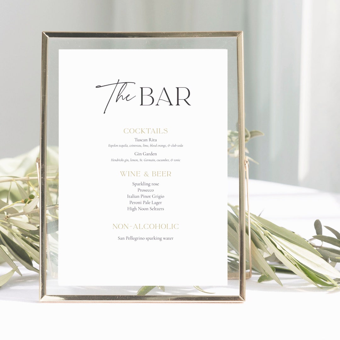 Minimalist the Bar Sign, Drink Menu Sign, Weddings, Events Drink Sign ...