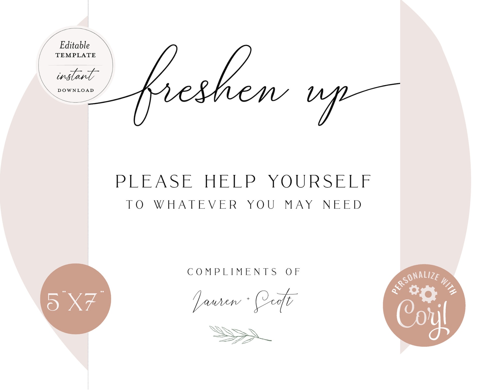 Minimalist Freshen up Bathroom Sign Template | Wedding Sign | Bathroom ...