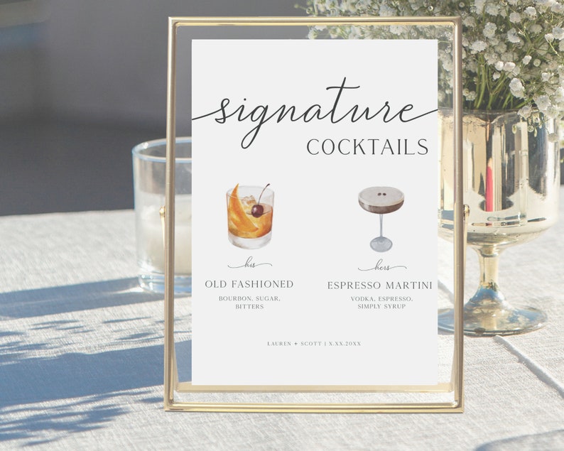 Printable Signature Drinks Sign Template | Minimalist His & Hers ...