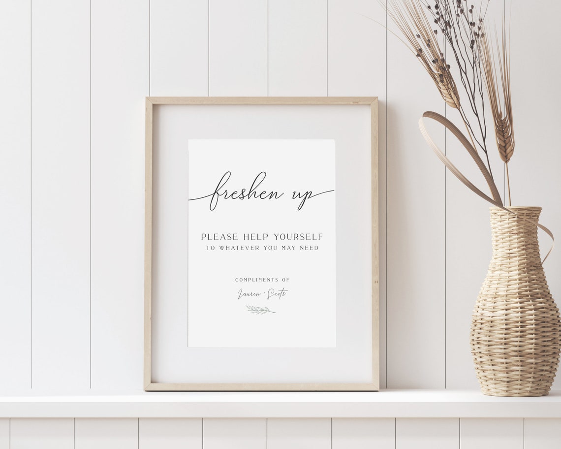 Minimalist Freshen up Bathroom Sign Template | Wedding Sign | Bathroom ...