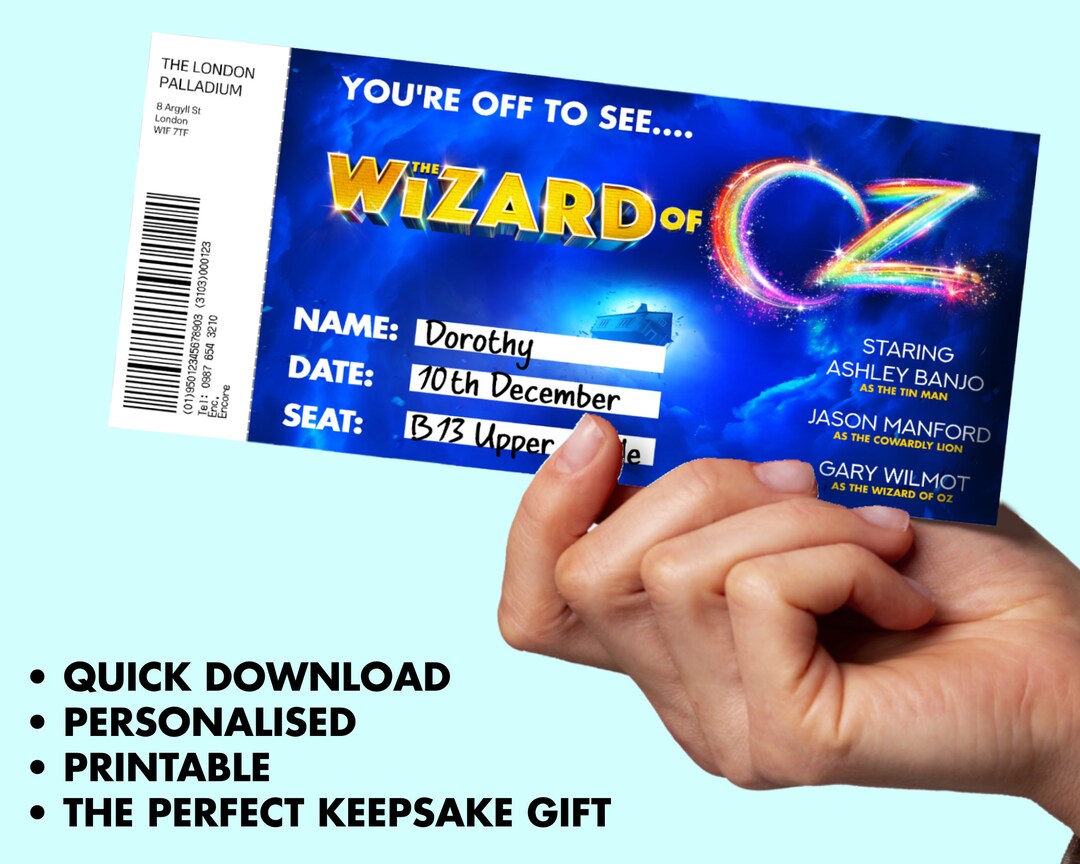 The Wizard of Oz the Musical Ticket Printable Ticket Gift - Etsy UK