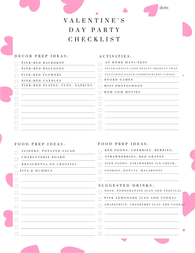 Valentine's Day Party Checklist / to Do List Suggestions digital ...