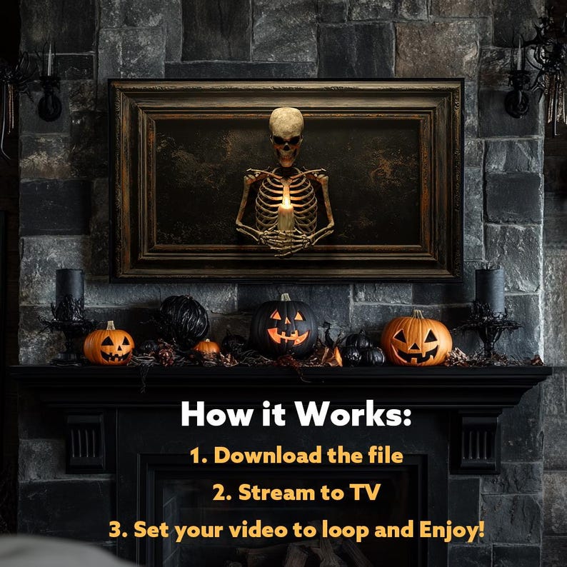 3D Animated Halloween Skeleton Picture Frame, Spooky Digital Decor ...