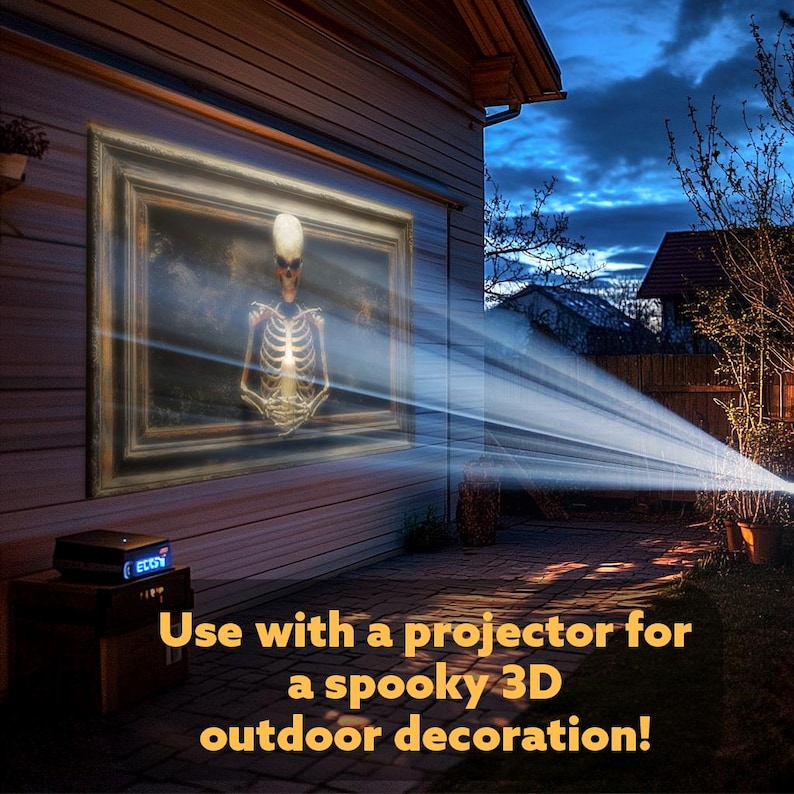 3D Animated Halloween Skeleton Picture Frame, Spooky Digital Decor ...